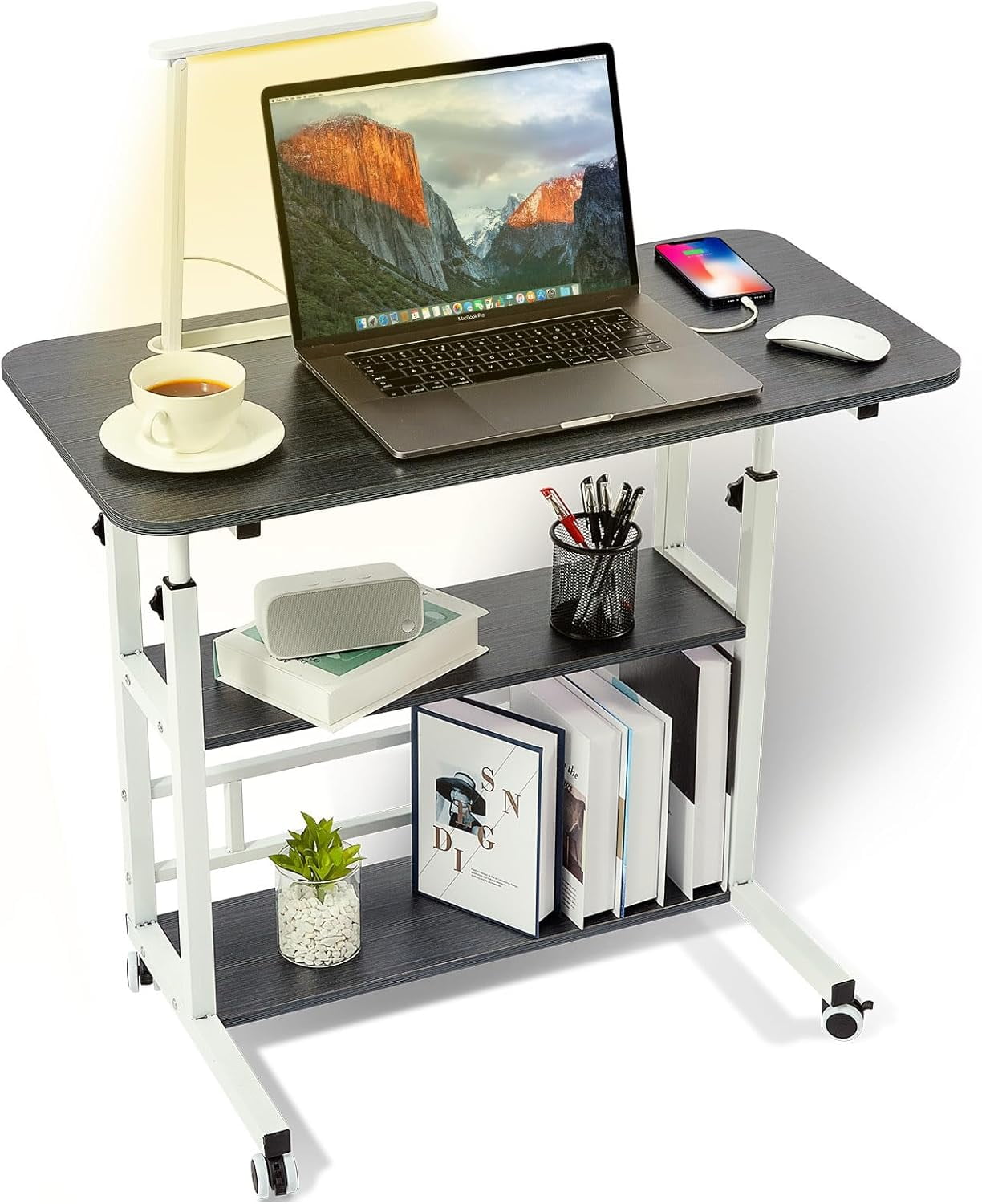 Adjustable Height Student Computer Desk with Foldable LED Desk Lamp ...