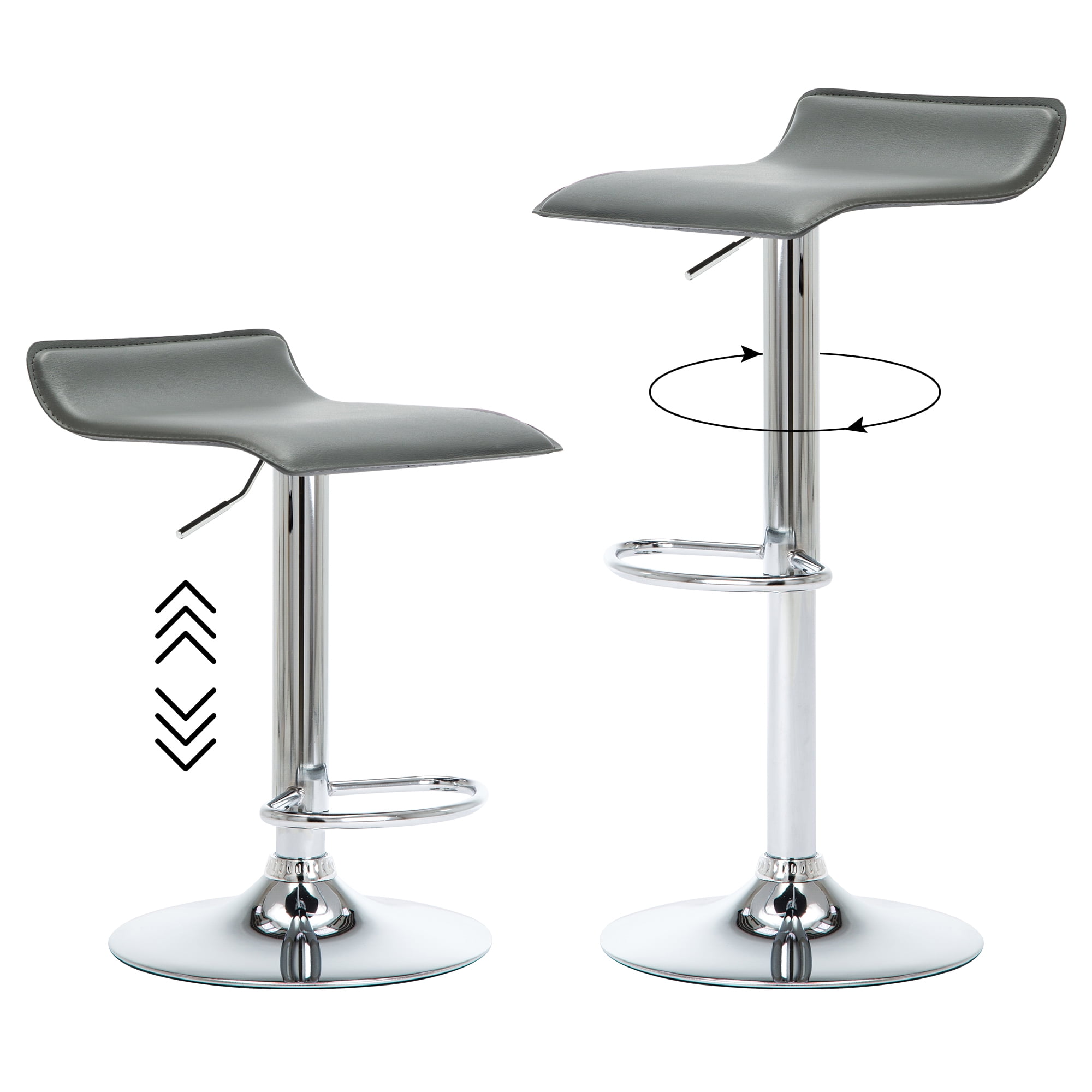 Modern Gray Leather Bar Stools with Adjustable Height and Swivel ...