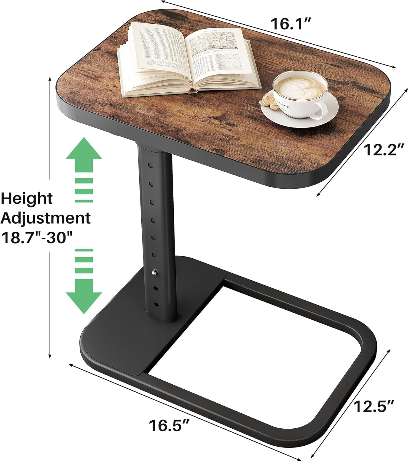 Adjustable Height TV Tray Table with 90° Flip-Over Panel for Sofa Arm ...
