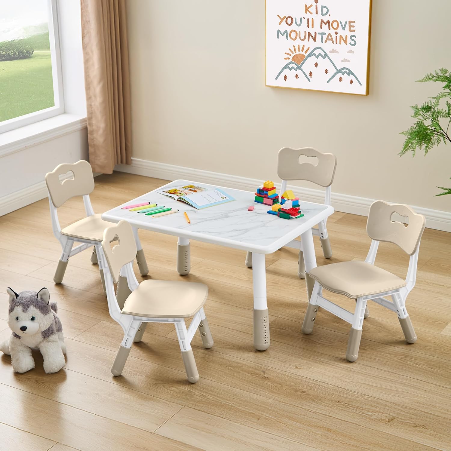 Adjustable Height Toddler Table and 4 Chairs Set, 31.5''L x 23.6''W ...