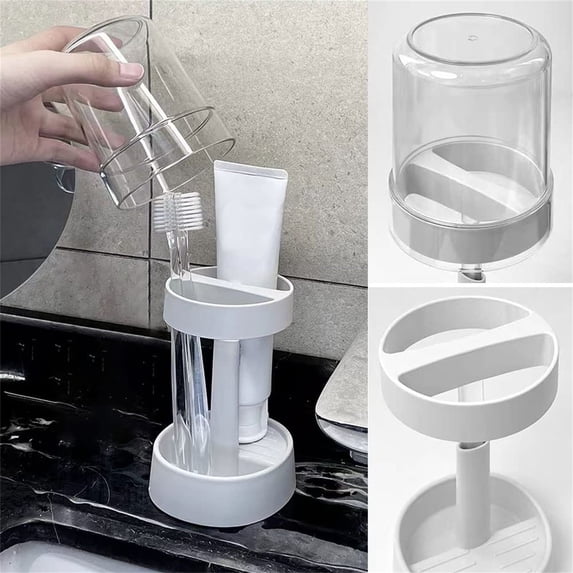 Adjustable Height Toothbrush Holder with Cover Cup 2 Slots Compatible ...