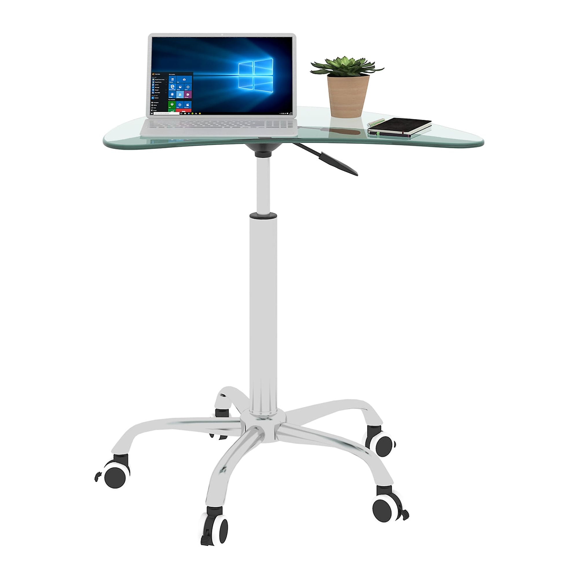 Adjustable Height Transparent Tempered Glass Desk with Lockable Wheels ...