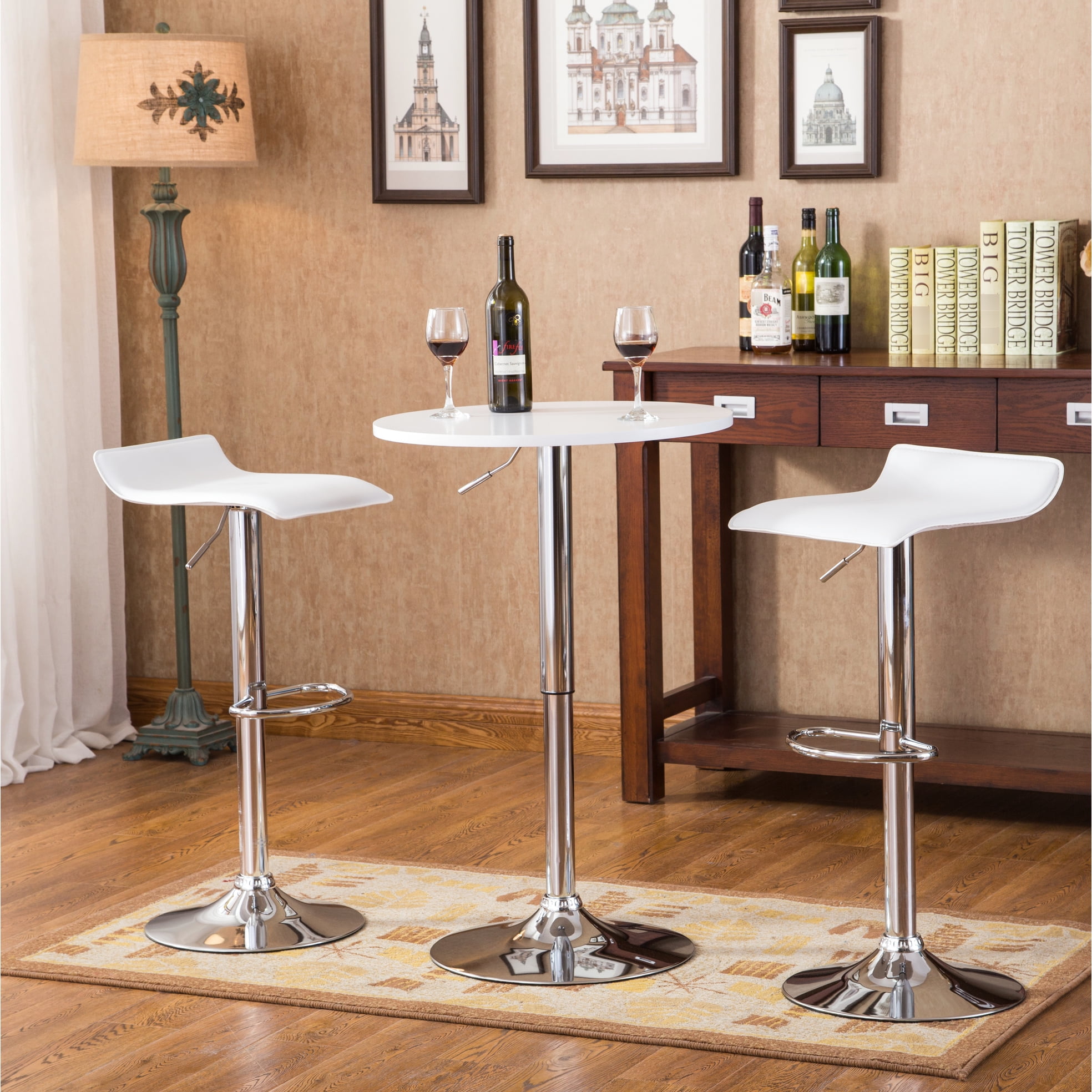 Adjustable Height Wood And Metal Table With 2 White Swivel Stools ...