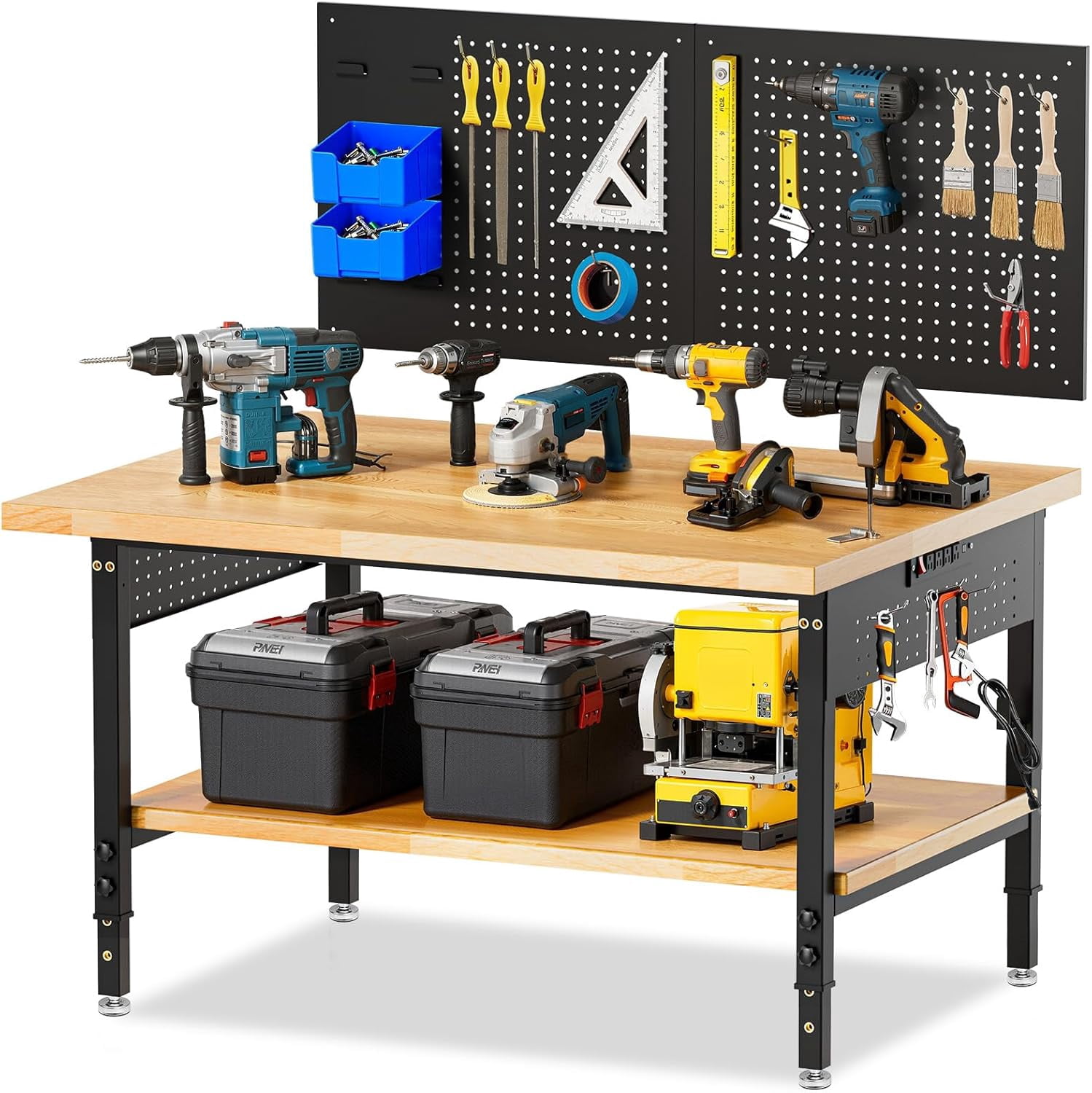 Adjustable Height Work Bench 48×24 Workbench for Garage with Under ...