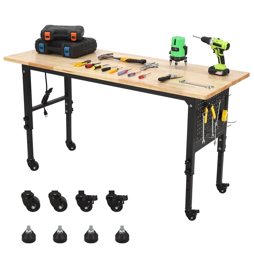 Adjustable Height Work Benches,Rolling Garage Workbench with Pegboard ...