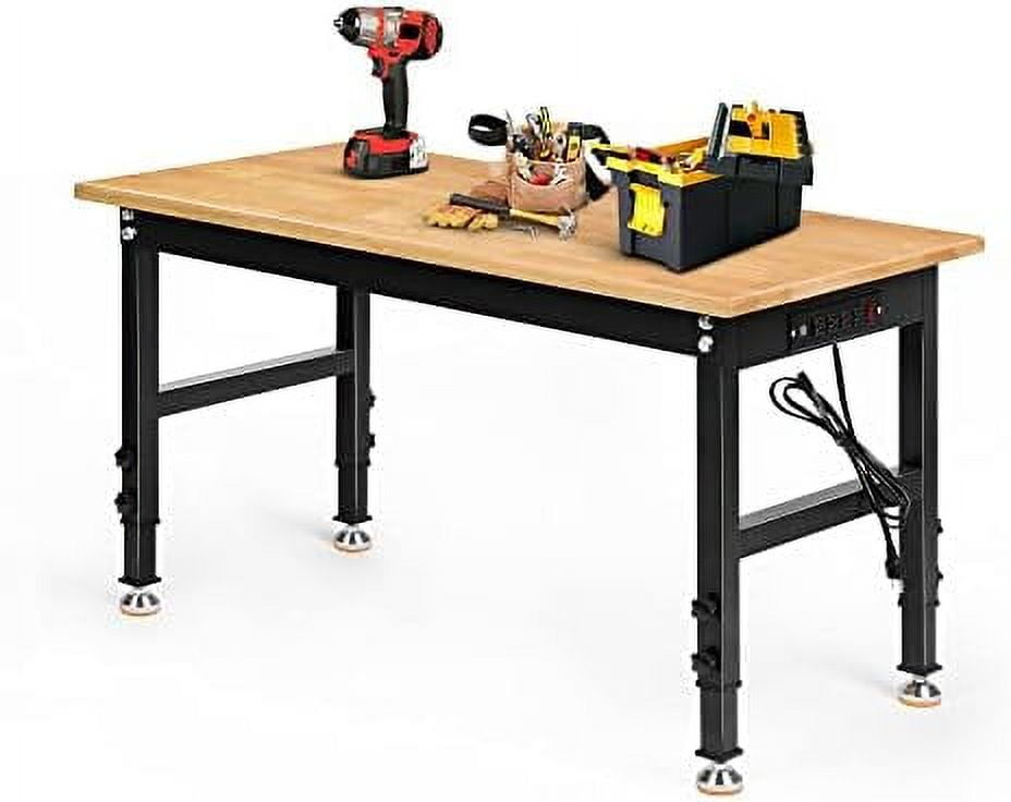 Adjustable Height Workbench, 48" Rubber Wood Top Heavy Duty Workstation ...