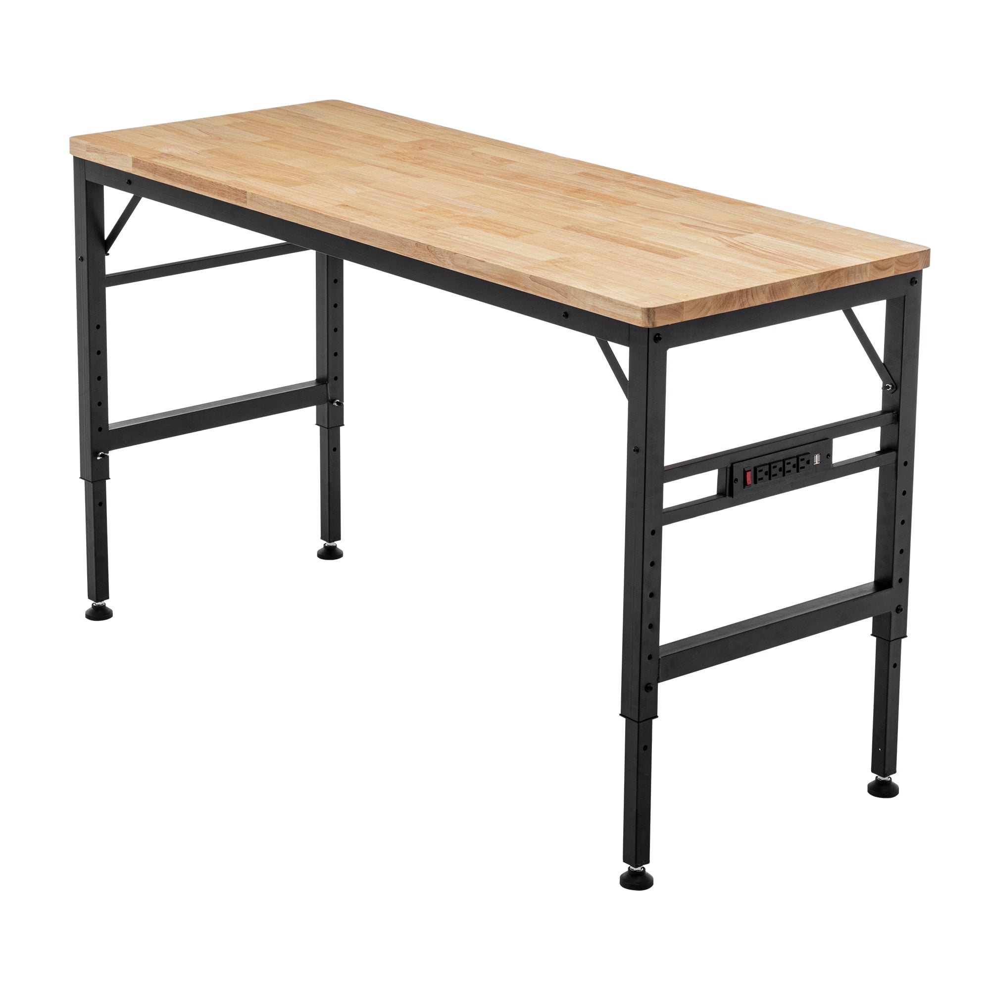 Adjustable Height Workbench, 60" Rubber Wood Top Heavy duty Workstation ...