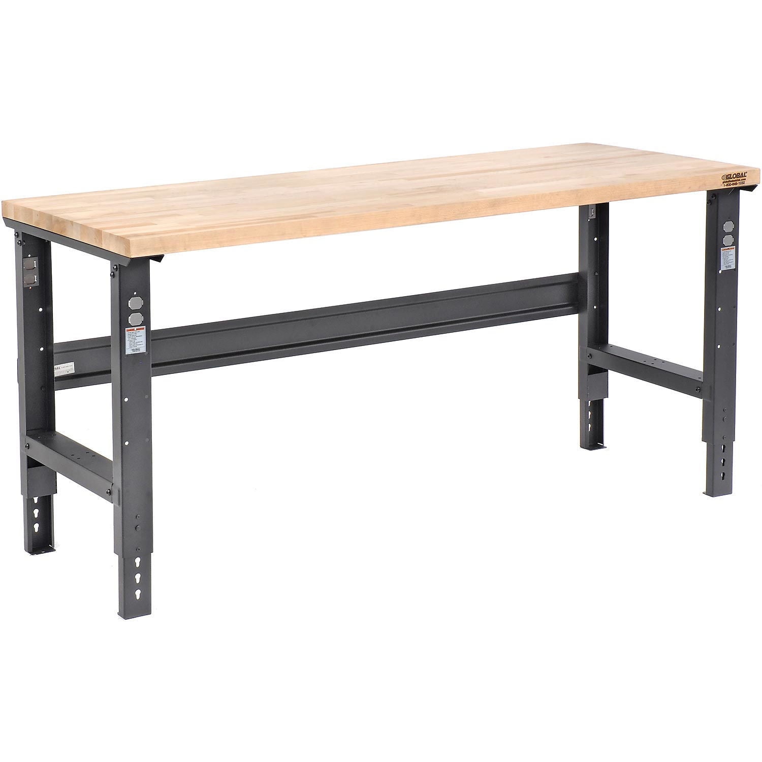 Adjustable Height Workbench C-Channel Leg, 72"W x 36"D, 1-3/4" Maple ...