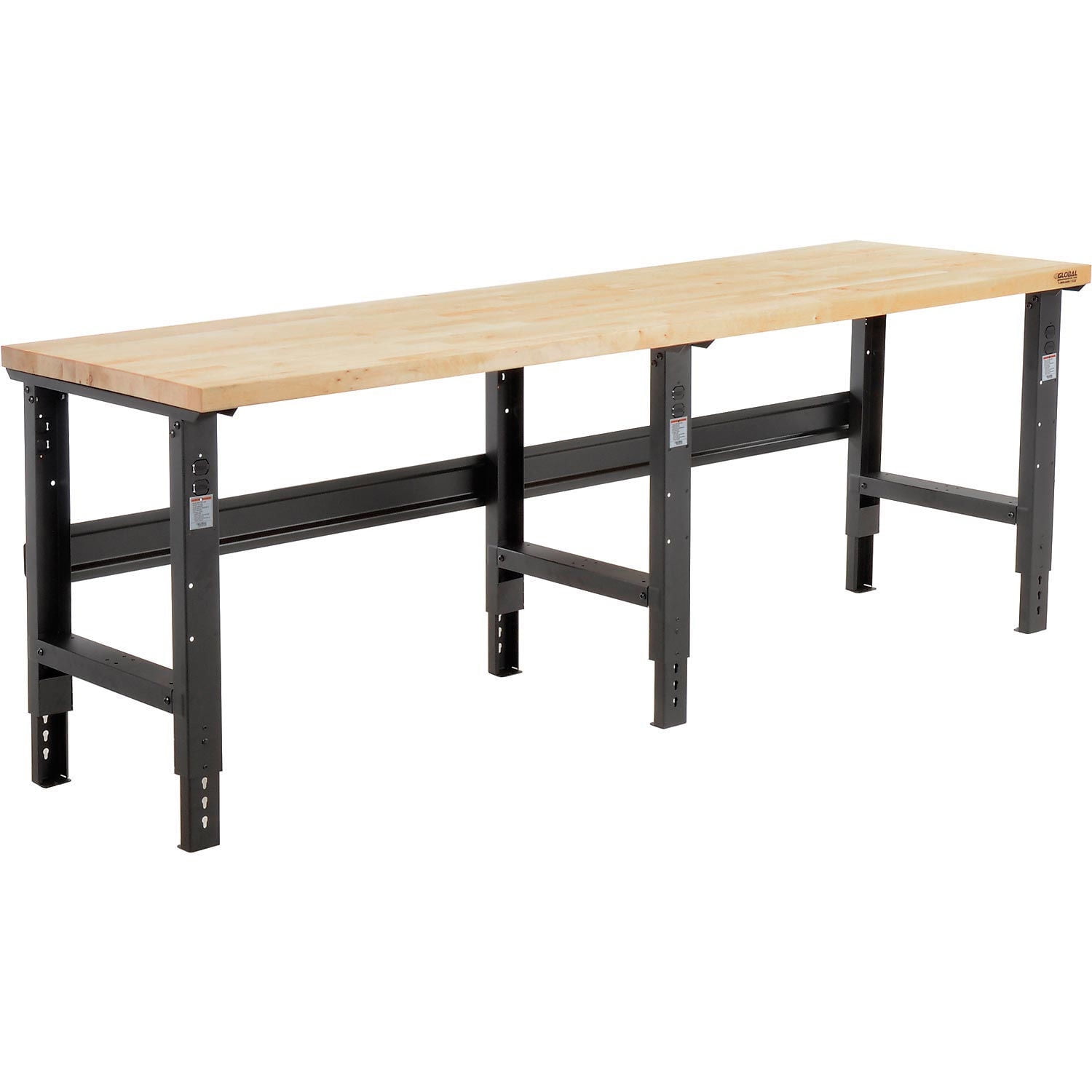 Adjustable Height Workbench C-Channel Leg, 96"W x 30"D, 1-3/4" Maple ...