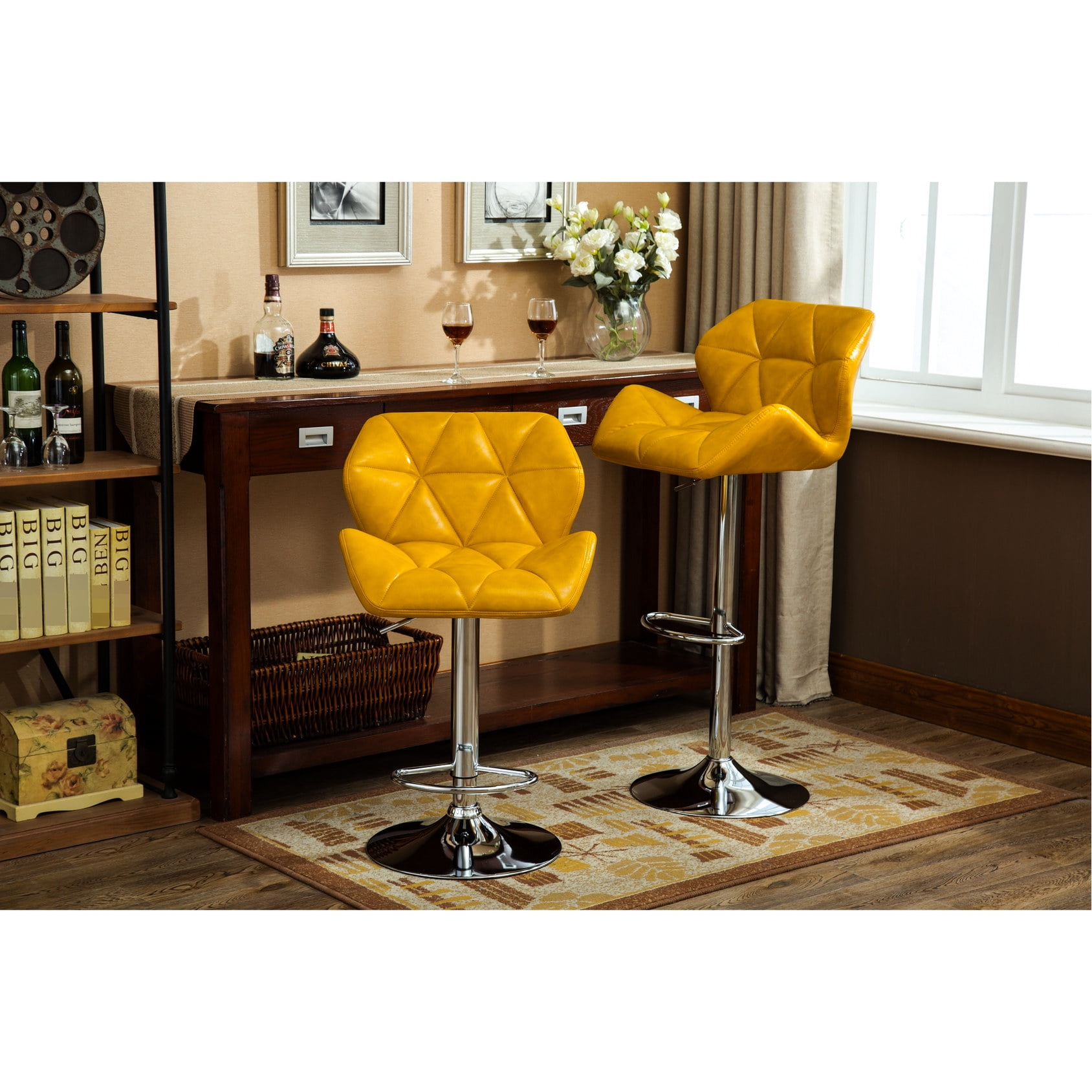 Adjustable Height Yellow Hydraulic Swiveling Bar Stools, Set of 2 ...