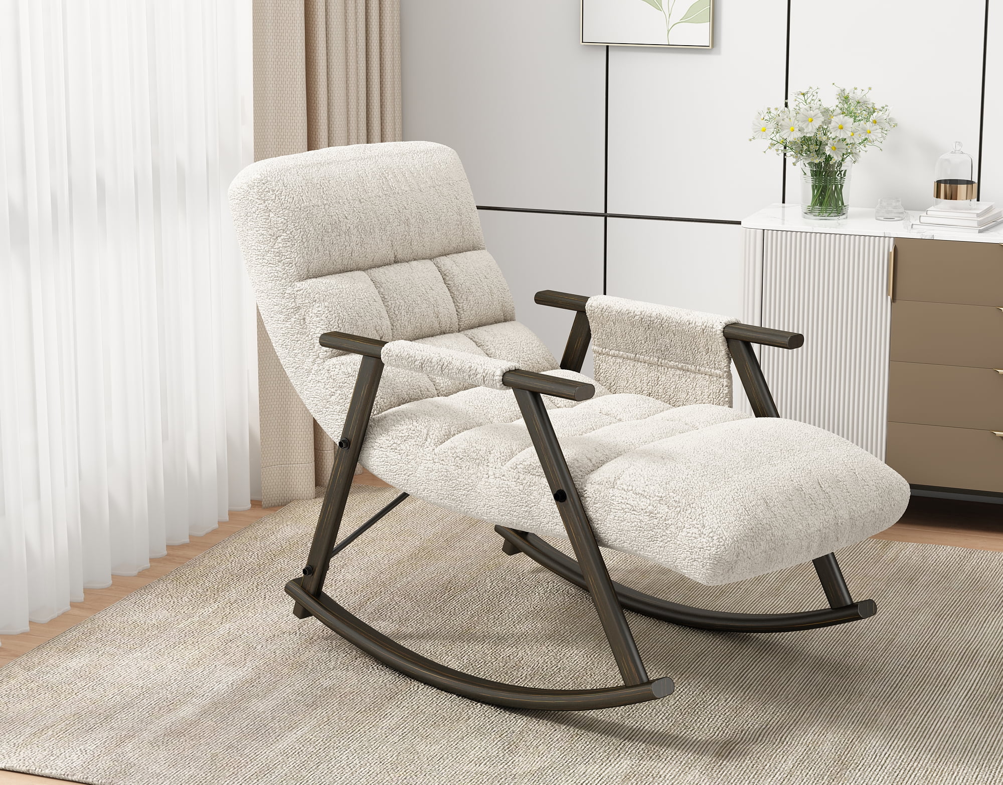 Adjustable High Back Folding Rocking Chair with Foot Rest, Upholstered ...