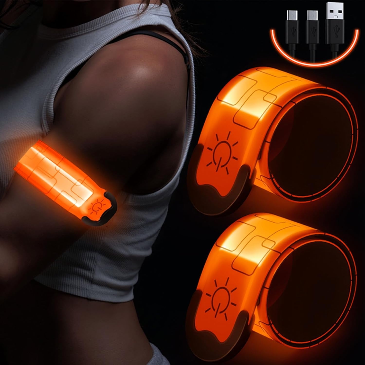 Adjustable High Visibility Rechargeable LED Armband Set for Night ...