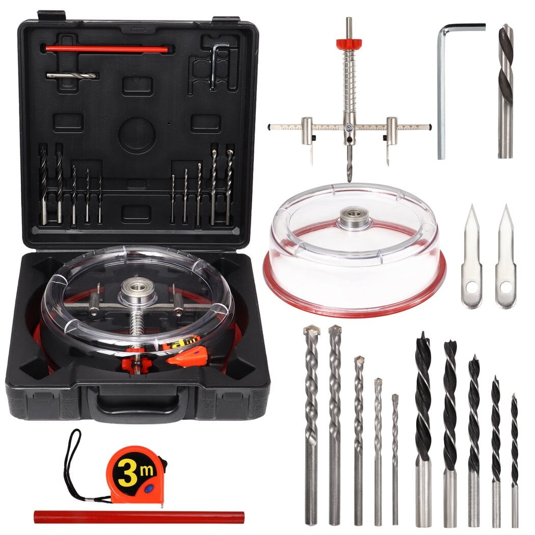 Adjustable Hole Saw Cutter Kit with Drill Bits& Dust Cover, Twin Blades ...