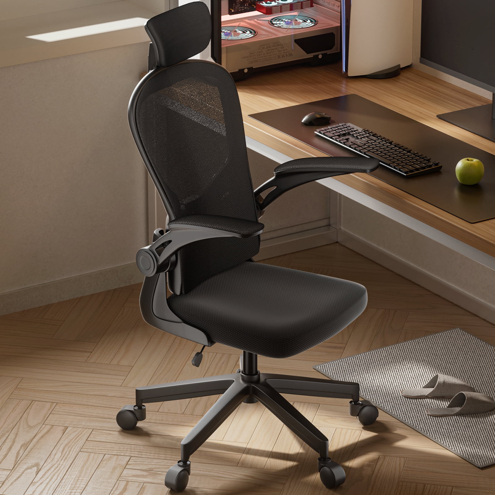Adjustable Home Desk Chair with Flip-Up Arms, Ergonomic Office Chair ...