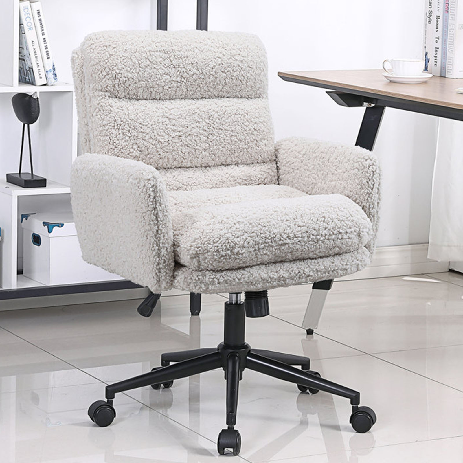 BELLEZE Modern Upholstered Boucle Desk Chair with Swivel Wheels and ...