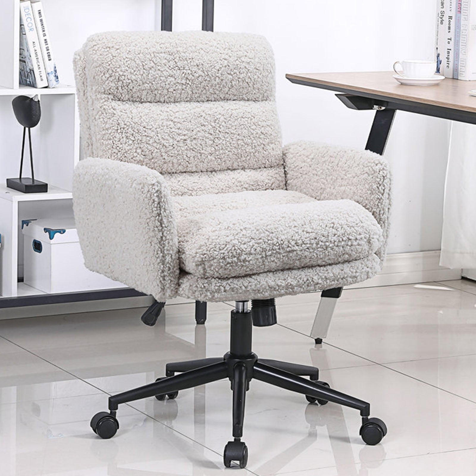 BELLEZE Modern Upholstered Boucle Desk Chair with Swivel Wheels and ...