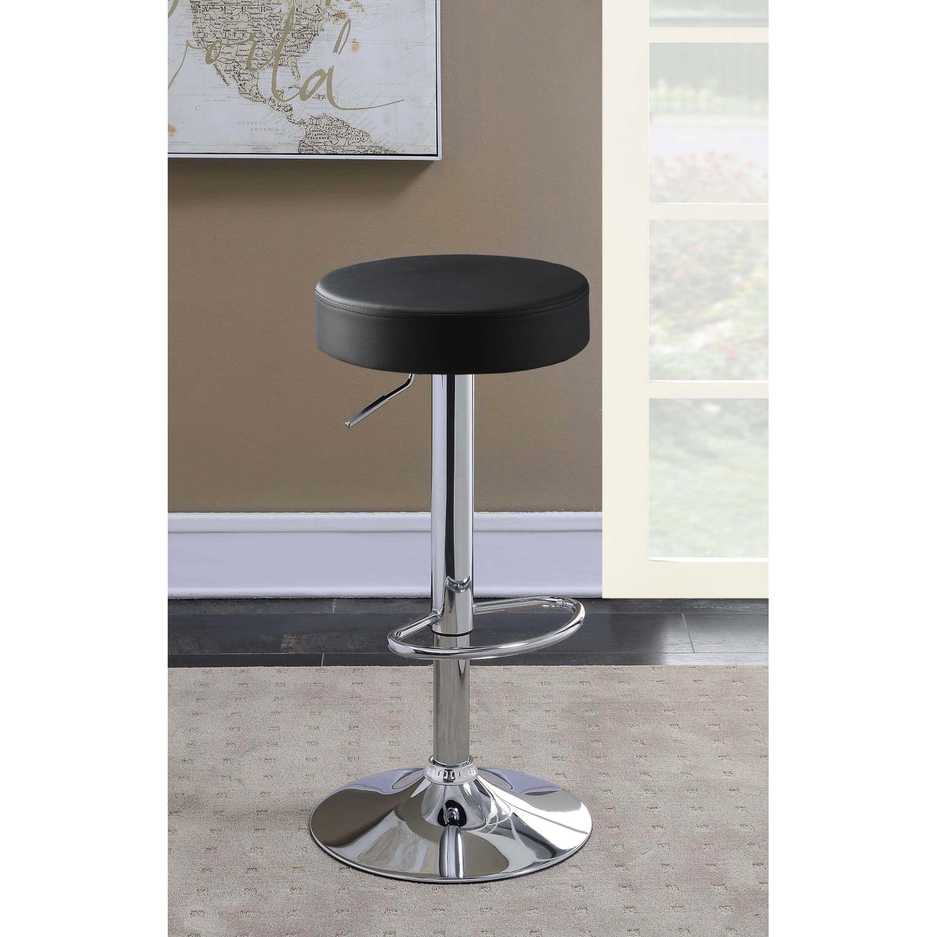 Adjustable Hydraulic Bar Stool - Black Seat, Chrome Base, Dining Room ...