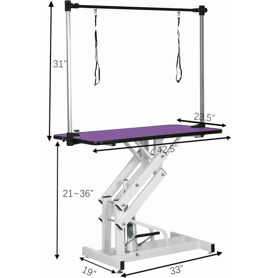 Adjustable Hydraulic Pet Grooming Table, 42.5 Inch Steel Frame, MDF ...