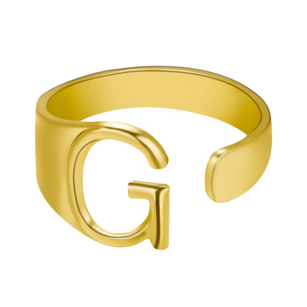 Womens Initial Letter Ring Adjustable Alphabet Open Ring Gold Alloy A ...