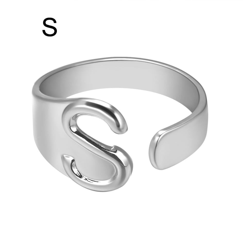 Womens Initial Letter Ring Adjustable Alphabet Open Ring Gold Alloy A ...