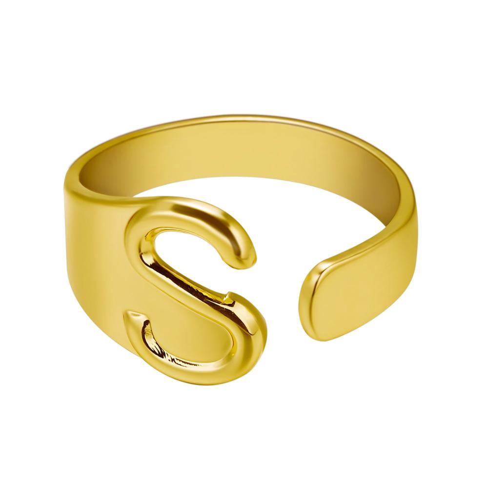 Womens Initial Letter Ring Adjustable Alphabet Open Ring Gold Alloy A ...