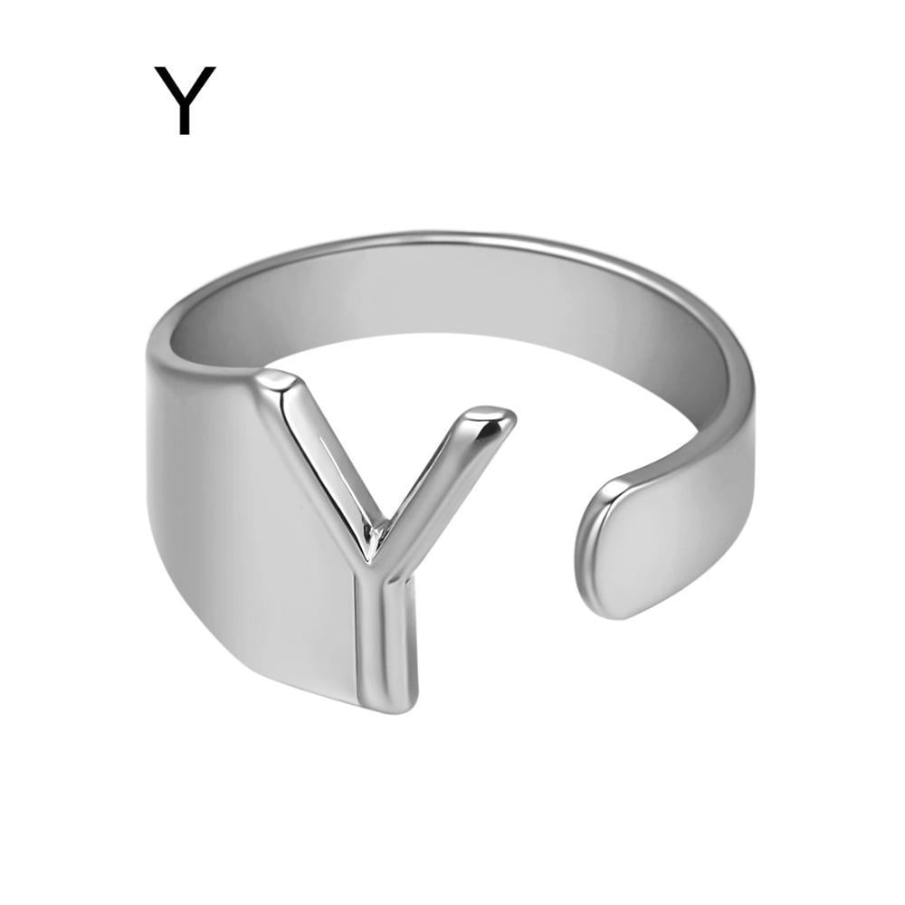 Womens Initial Letter Ring Adjustable Alphabet Open Ring Gold Alloy A ...