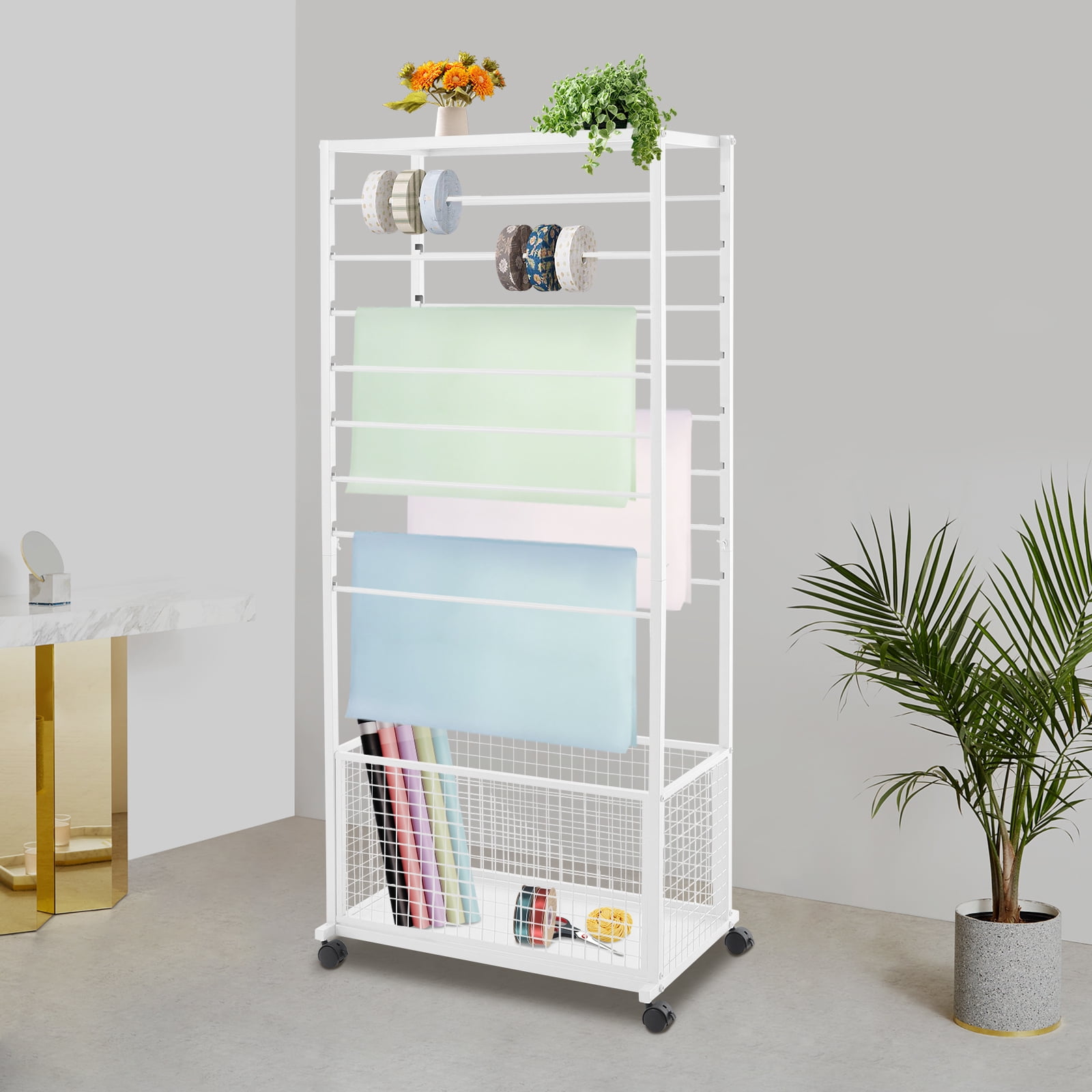 Adjustable Iron Ribbon Storage Rack with Lockable Wheels – 26.38"x12.6 ...