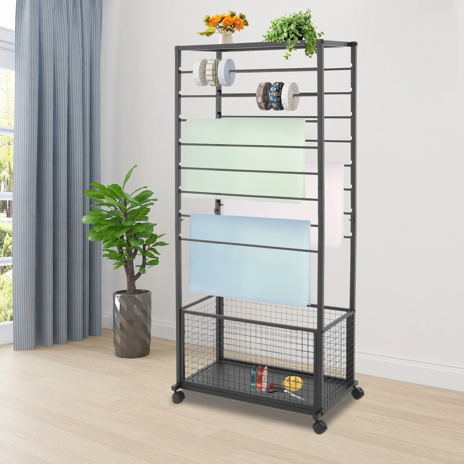 Adjustable Iron Ribbon Storage Rack with Lockable Wheels – 26.38"x12.6 ...