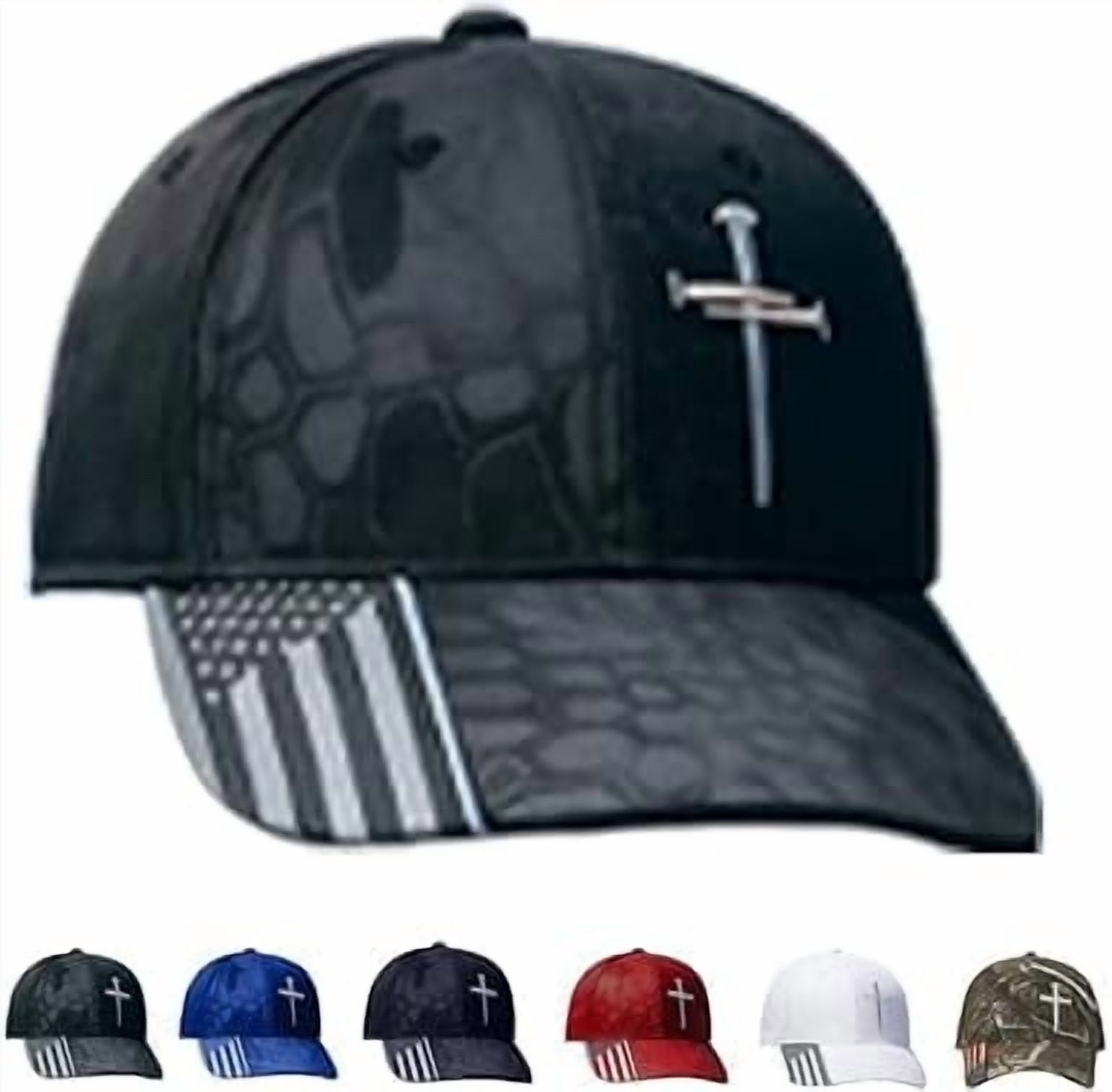 3 Nails Cross Hat with American Flag, Adjustable Jesus 3 Nail Cross Hat ...