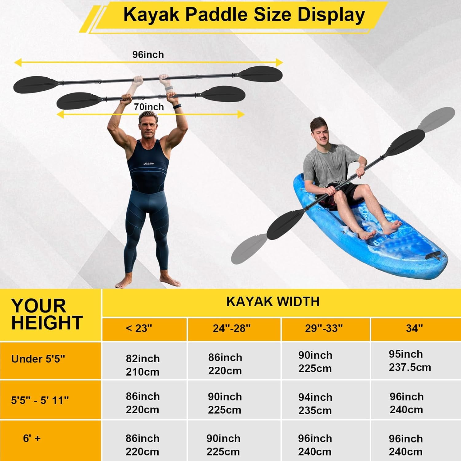 Adjustable Kayak Paddle for Adults, 70-95in Telescopic Paddle Board ...