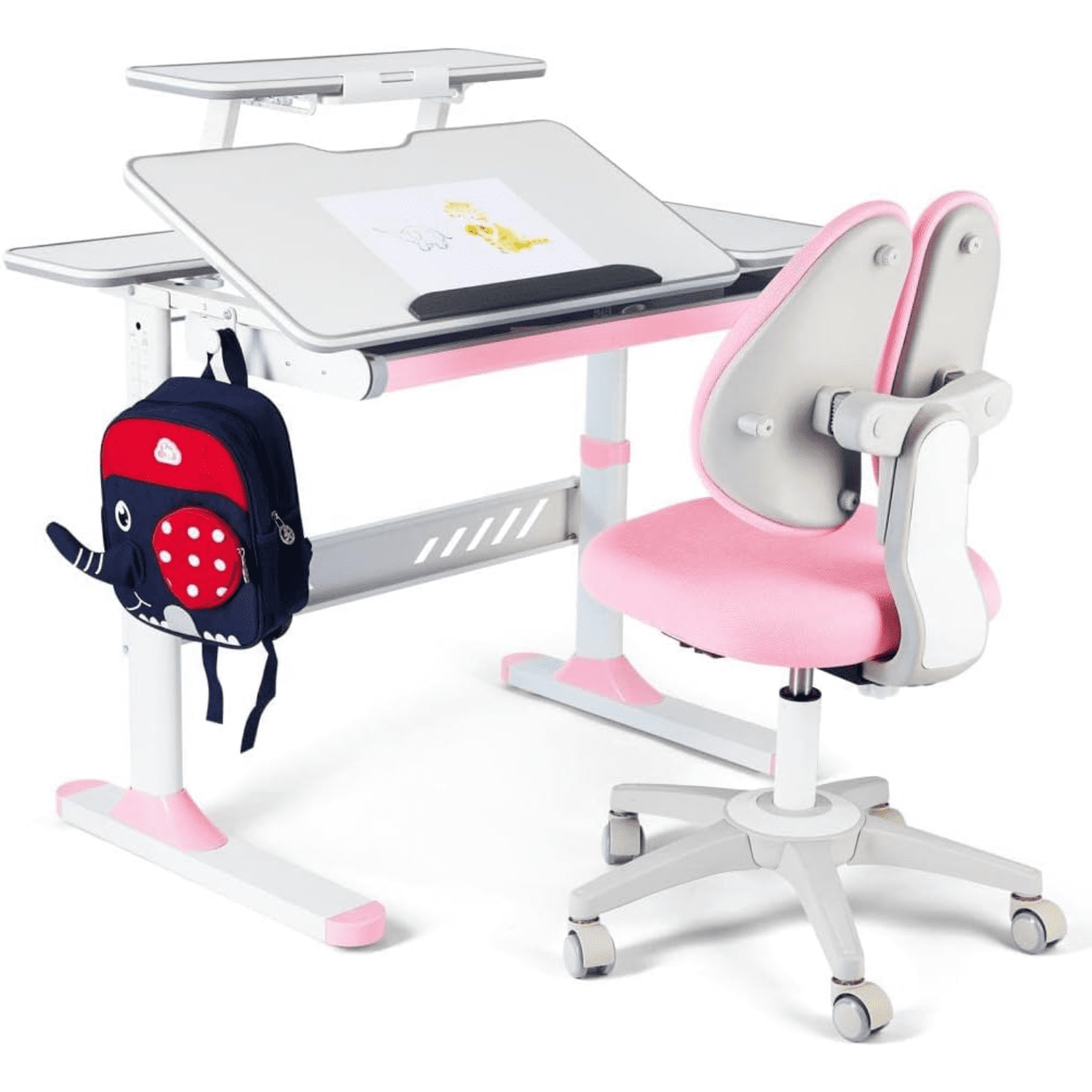 Adjustable Kids Desk with Drawer 39" Wide Multifunction Ergonomic Study ...