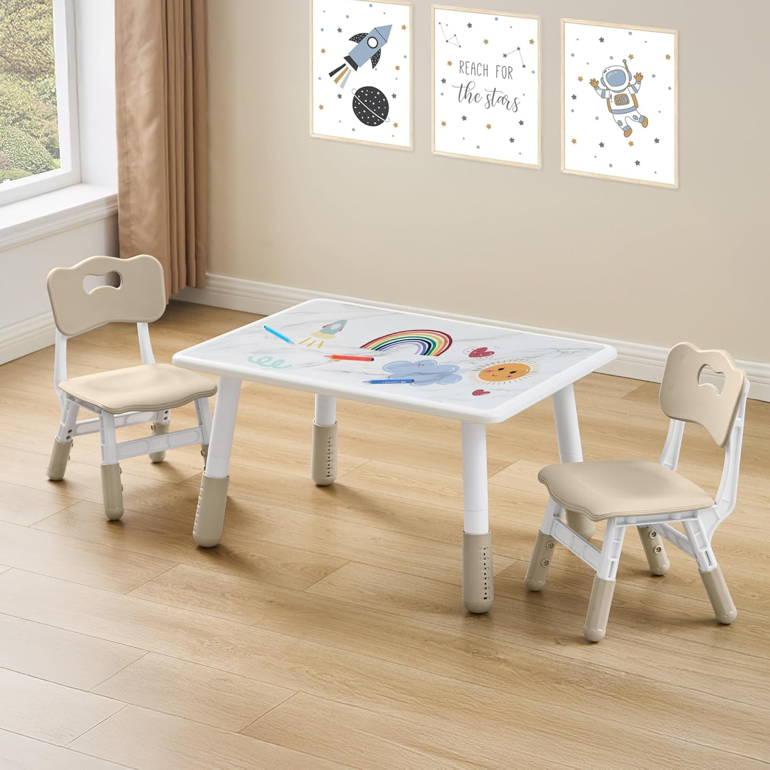 Adjustable Kids Table and 2 Chair Set, Height Adjustable Multi-Activity ...