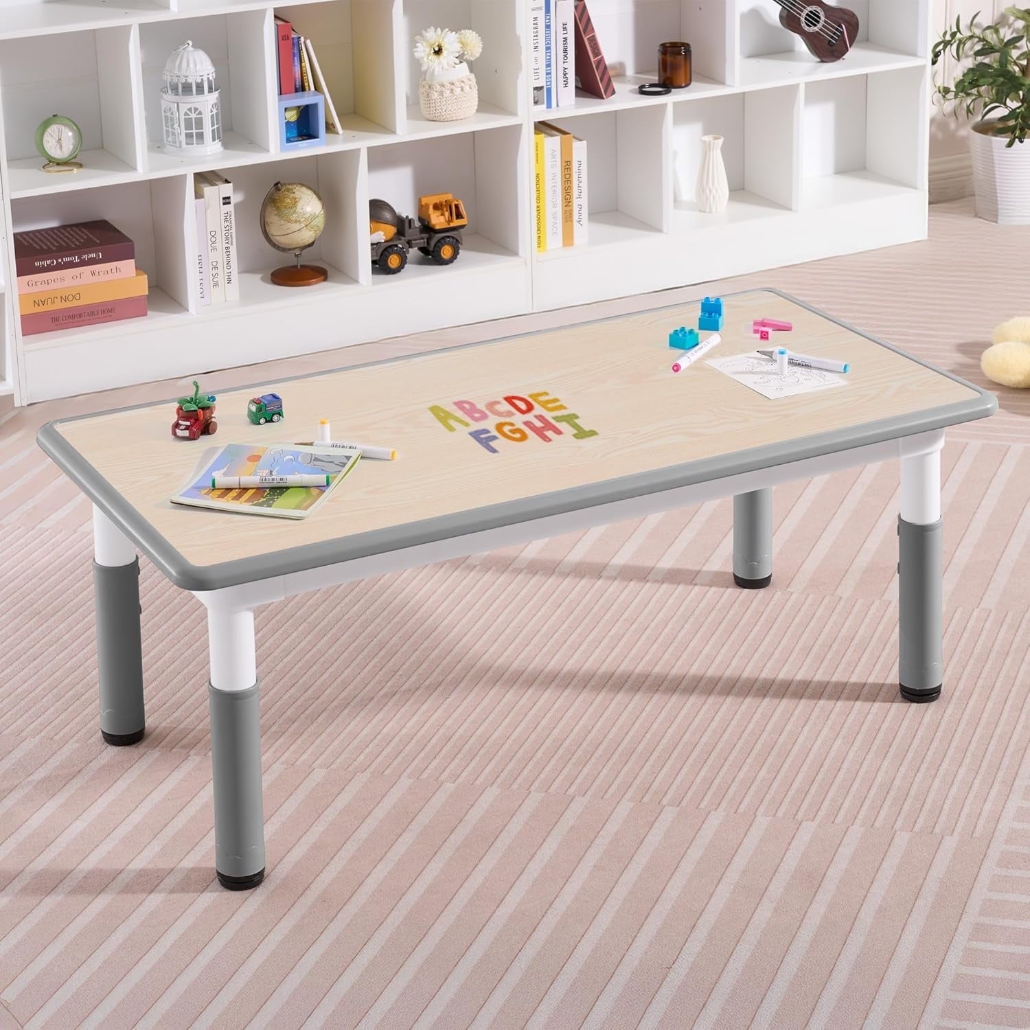 Toddler Table, 7 Level Height Adjustable Kids Play Furniture for Ages 3 ...