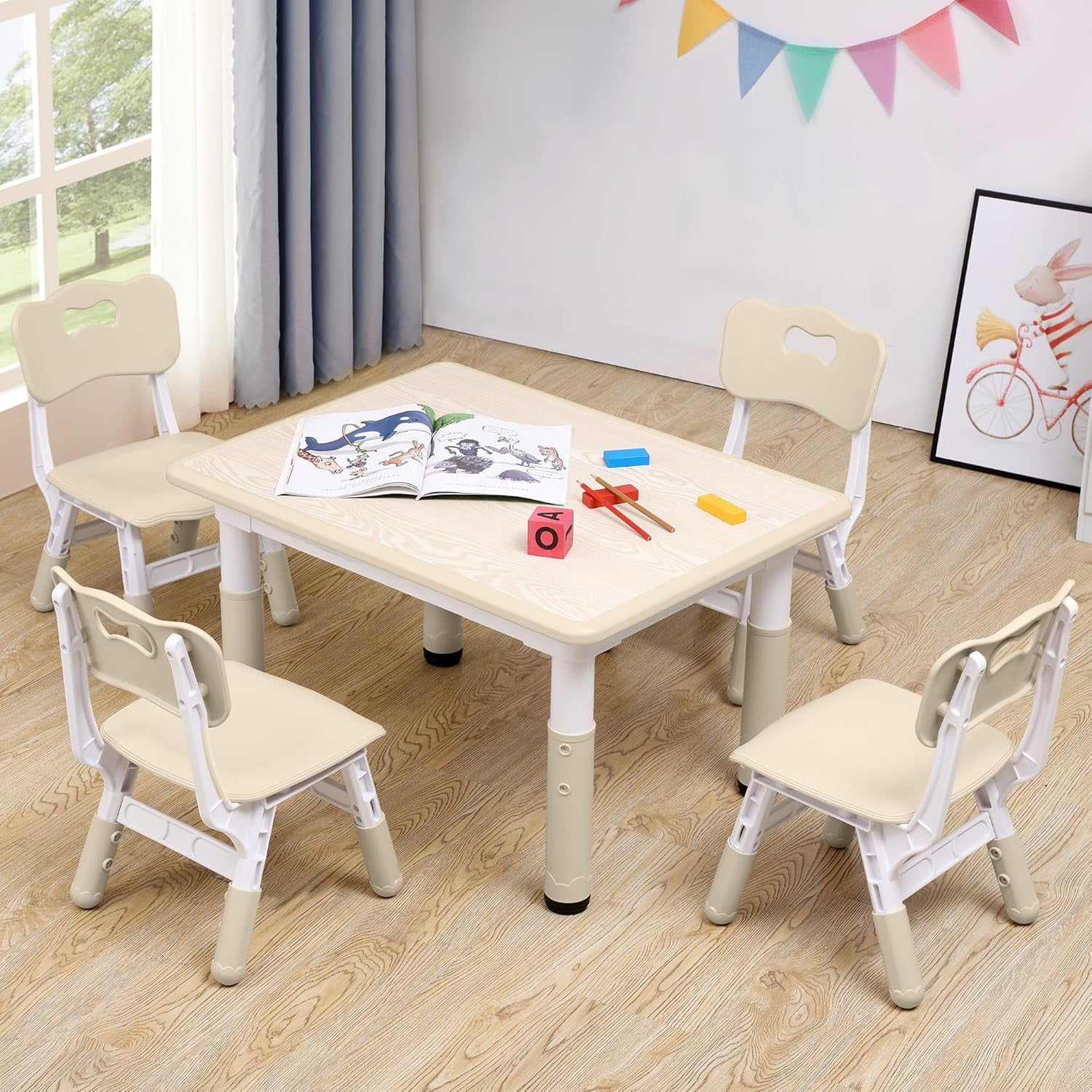 Adjustable Kids Table & Chairs Set for Ages 3-8 | 31.5"x23.6" Easy ...