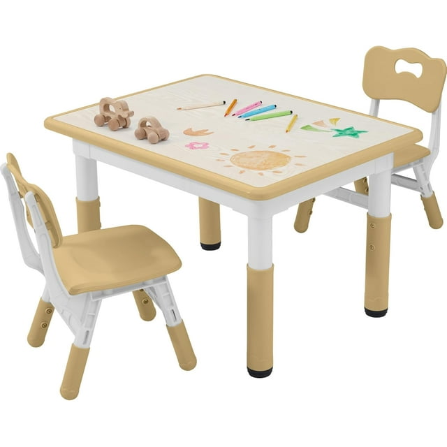 Adjustable Kids Table Chairs Set – Graffiti Desktop, Multi-Activity Height-Adjustable Toddler ...