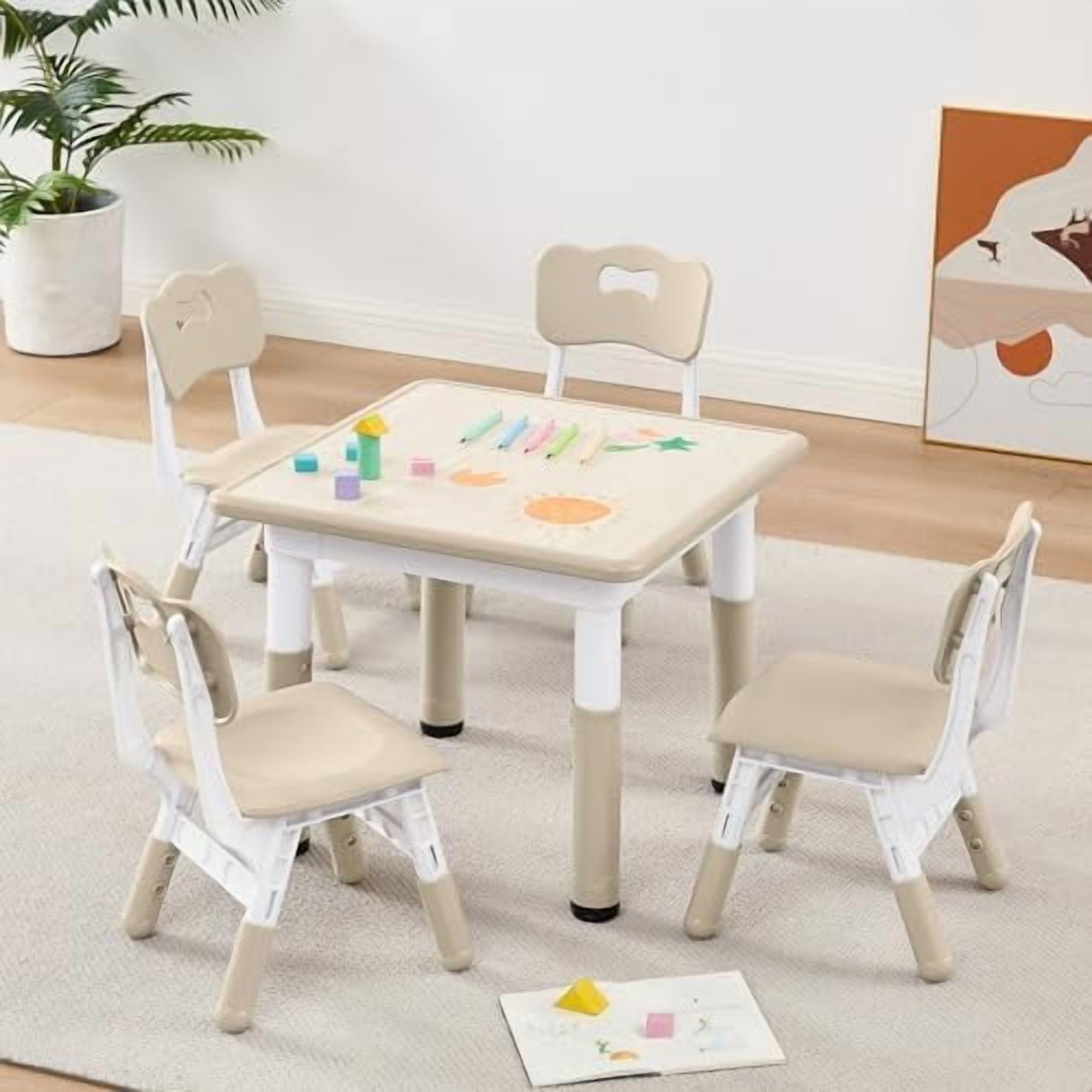 Adjustable Kids Table Chairs Set – Graffiti Desktop, Multi-Activity Height-Adjustable Toddler ...