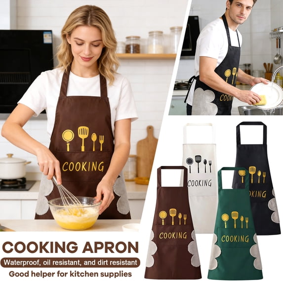 Adjustable Kitchen Apron with Cooking Utensil Print and Large Front ...
