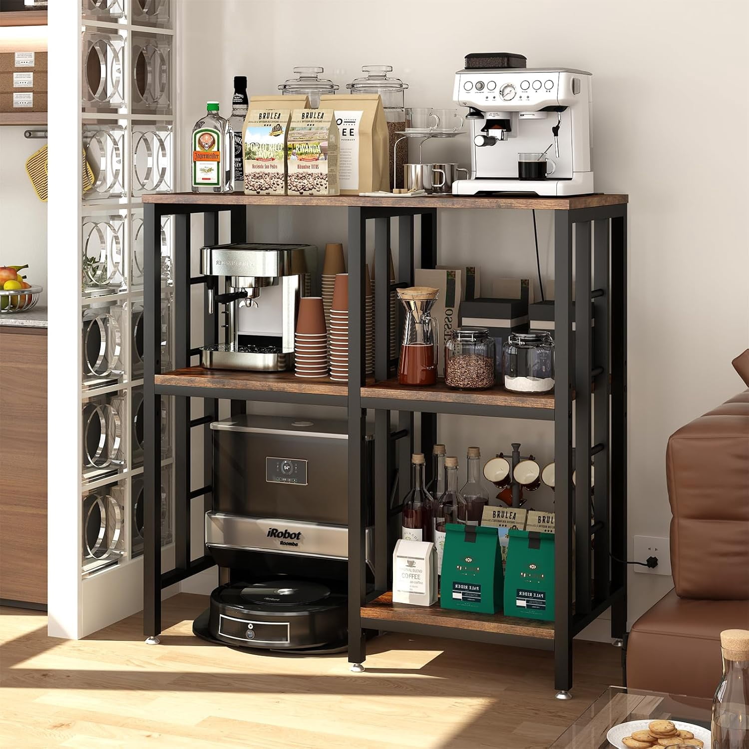 Adjustable Kitchen Bakers Rack with Power Outlet,4-Tier Microwave Stand ...