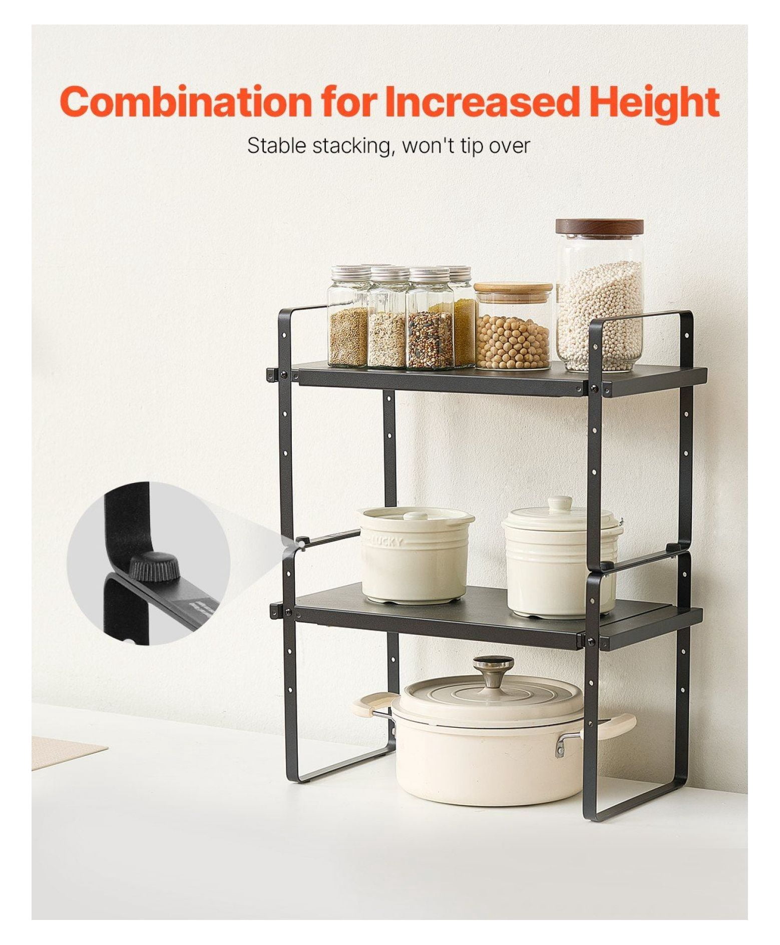 Adjustable Kitchen Cabinet Shelf Organizer, 2 Tier Expandable Shelf ...