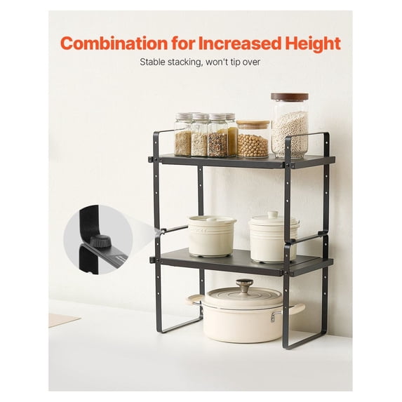 Adjustable Kitchen Cabinet Shelf Organizer, 2 Tier Expandable Shelf ...
