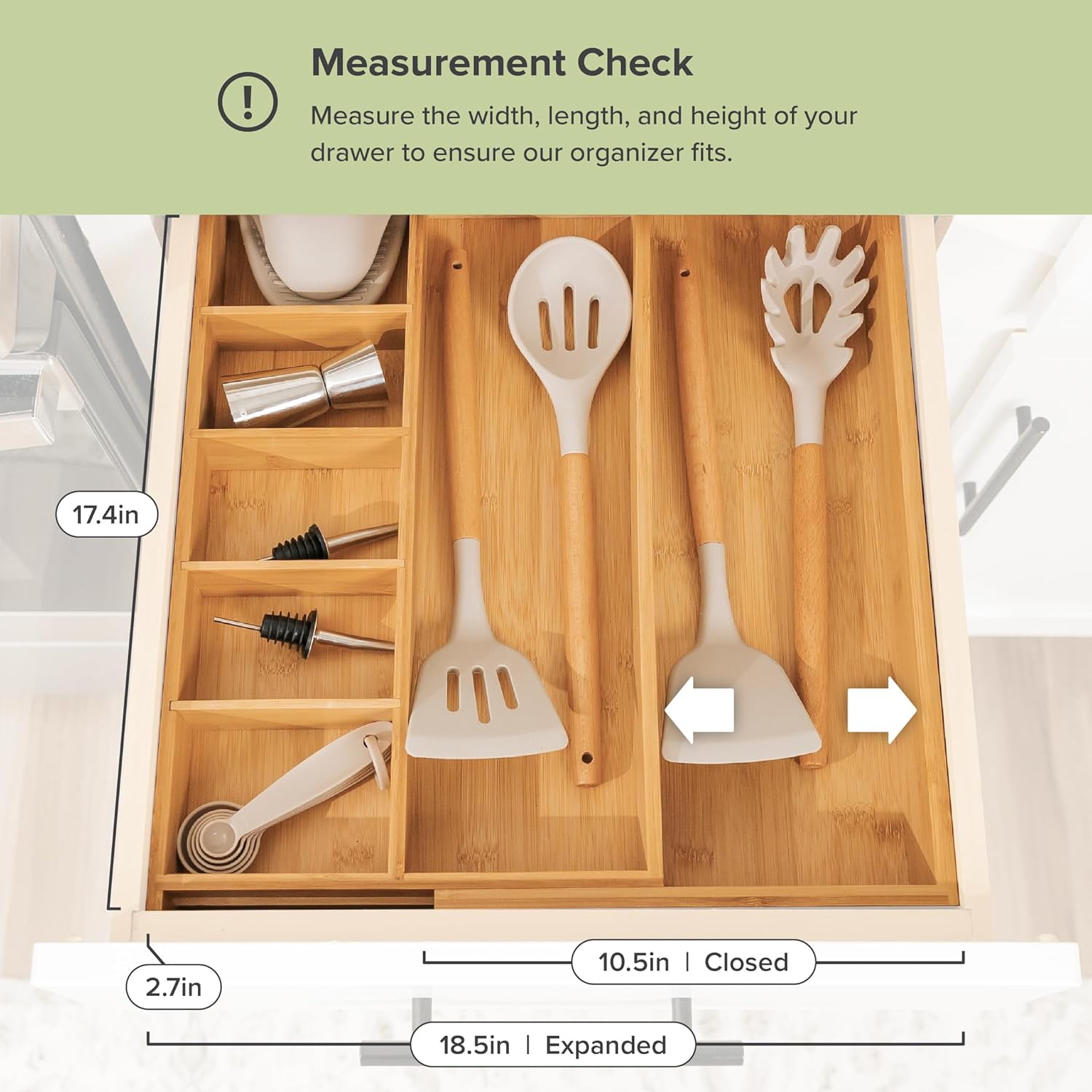 Adjustable Kitchen Drawer Organizer for Utensils and Junk, Food-Safe ...