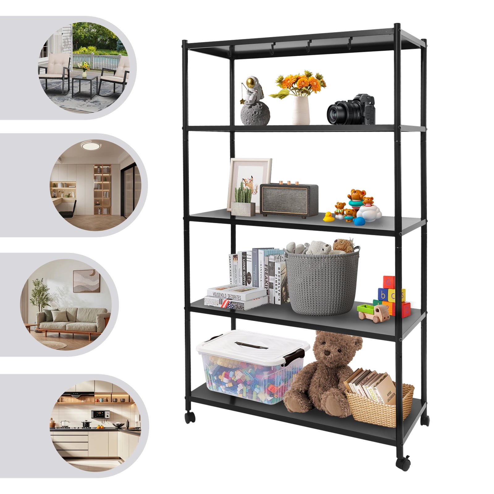 Adjustable Kitchen Storage Rack with Wheels, Storage Rack, 5 Tier ...