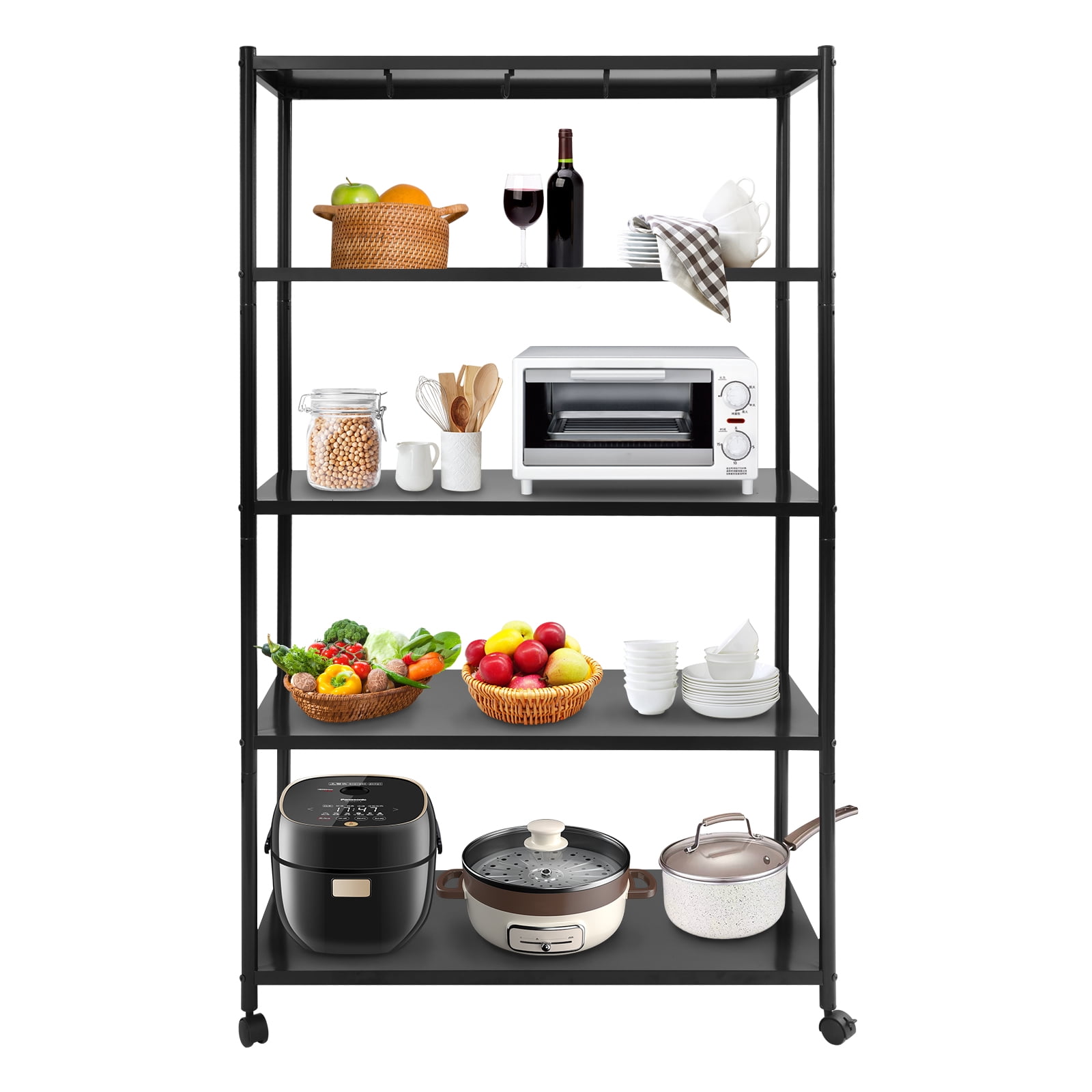 Adjustable Kitchen Storage Rack with Wheels, Storage Rack, 5 Tier ...