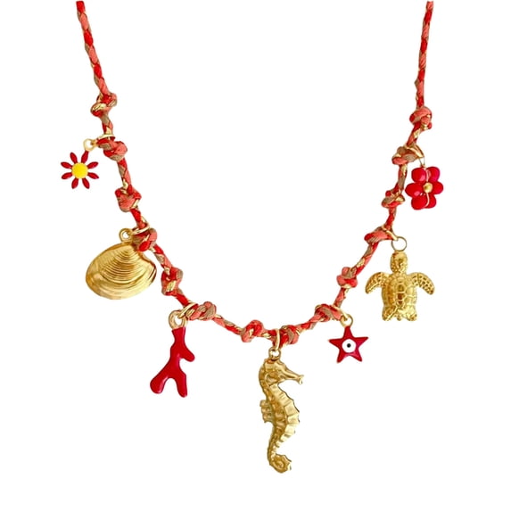 Adjustable Knot Rope Chain Necklace With Shell Starfishes/Sun Sea Horse ...