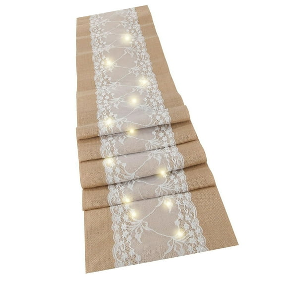 Adjustable LED Light Burlap Table Runner Lace Accent Sturdy Polyester ...