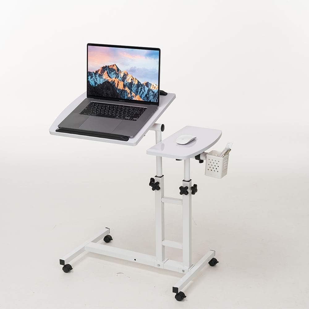 Adjustable Laptop Desk with Wheels, Overbed Bedside Desk, Wheels Height ...