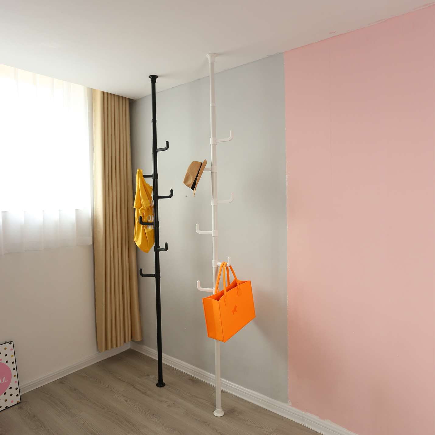 Adjustable Laundry Pole Clothes Drying Rack Coat Hanger DIY Floor to ...