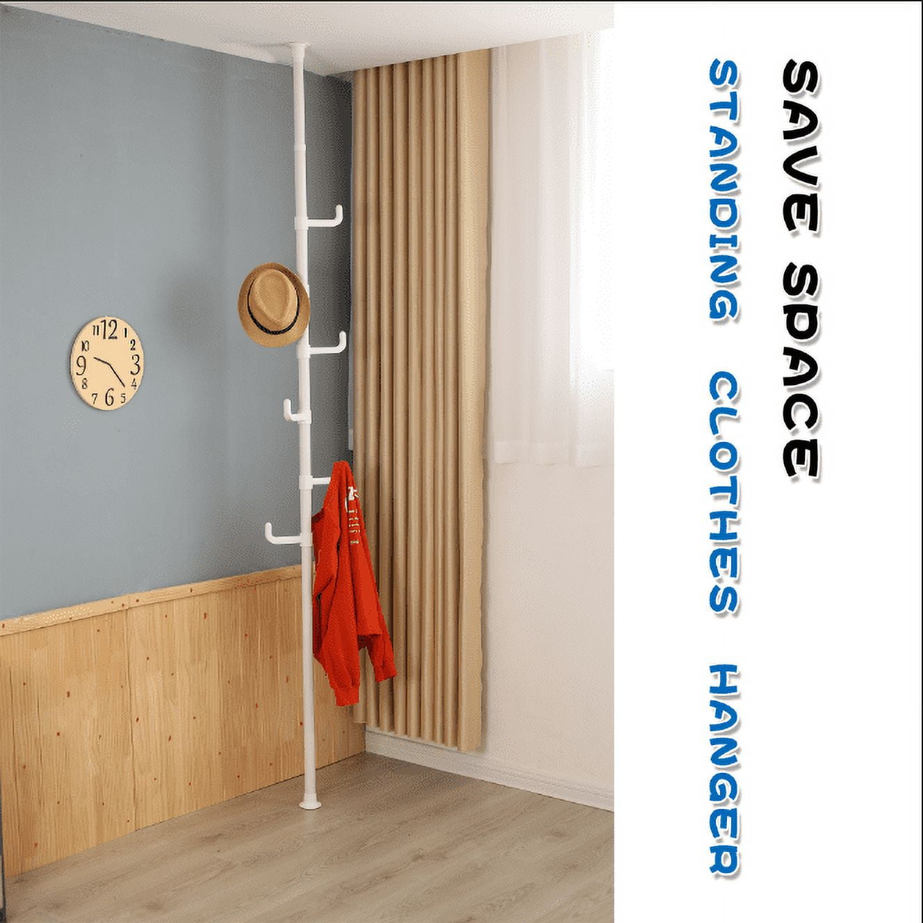 Adjustable Laundry Pole Clothes Drying Rack Coat Hanger Diy Floor To ...