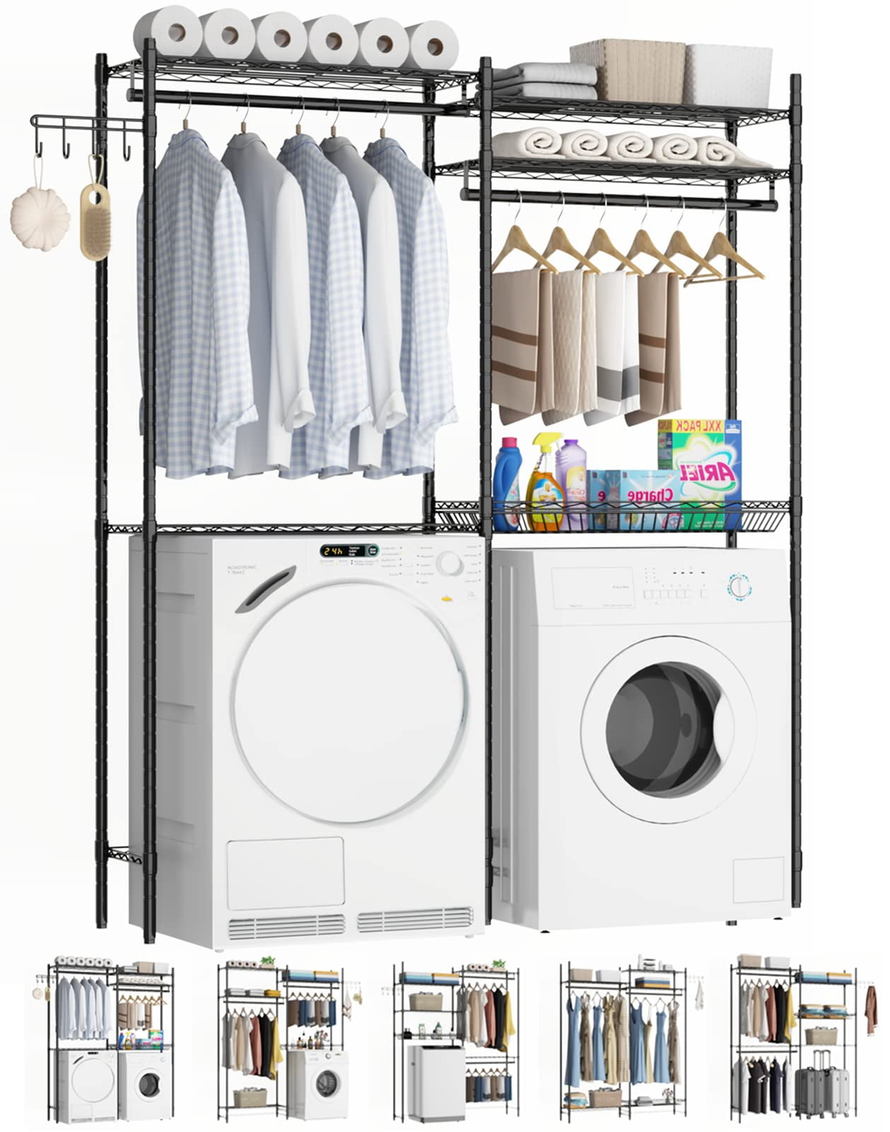 Adjustable Laundry Room Shelf, Over The Washer Dryer Organizer with 5 ...