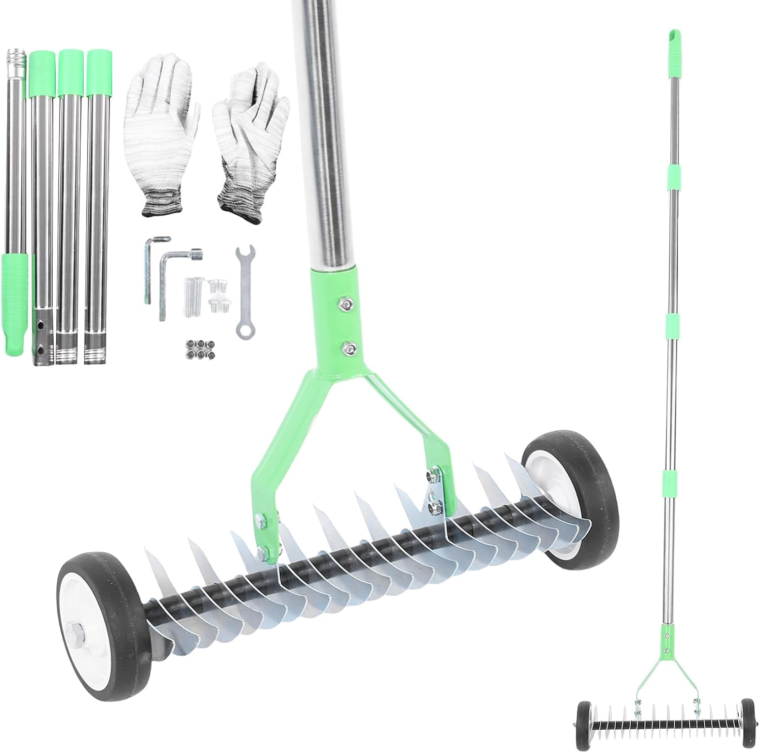 Adjustable Lawn Thatch Rake with Wheels - Comes with Protective ...